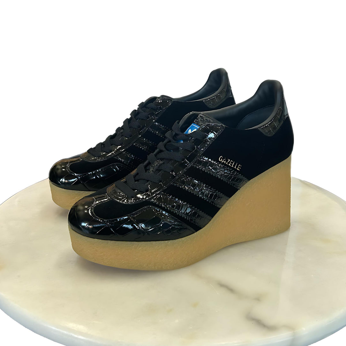 GUCCI x ADIDAS - Velvet Croc Embossed Gazelle Wedge Sneakers Sz 38.5 ...